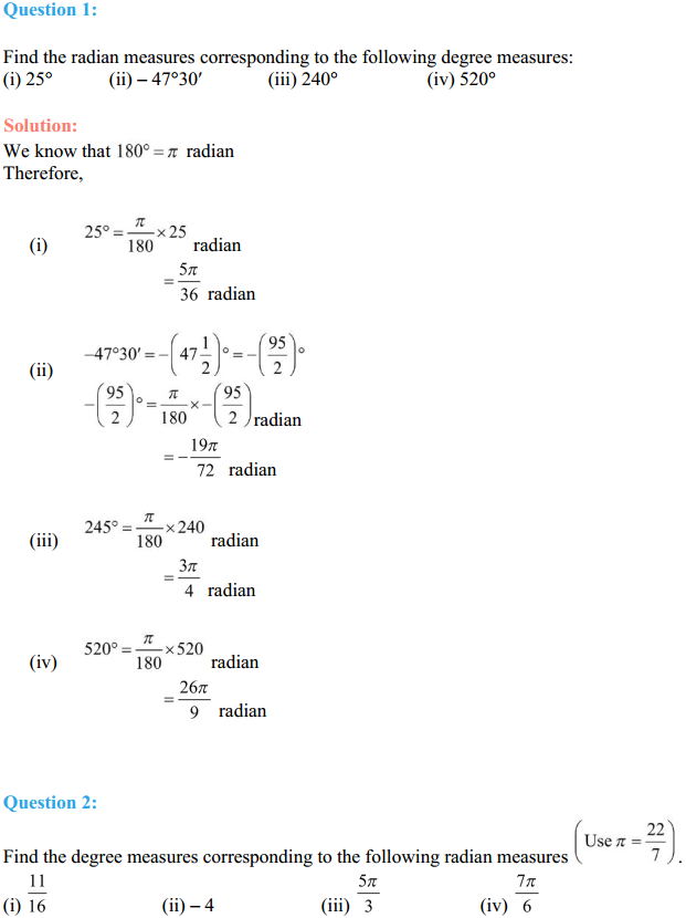 NCERT Solutions for Class 11 Maths Chapter 3 Trigonometric Functions Ex ...